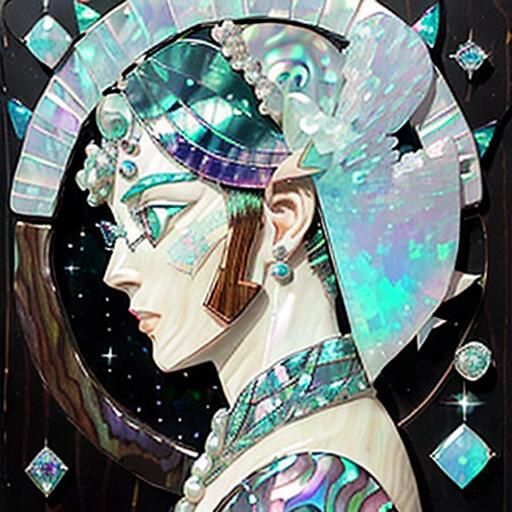 (((SPECTROLITE))(character-mix{half moon;profile face}1.5) Mixed media ...