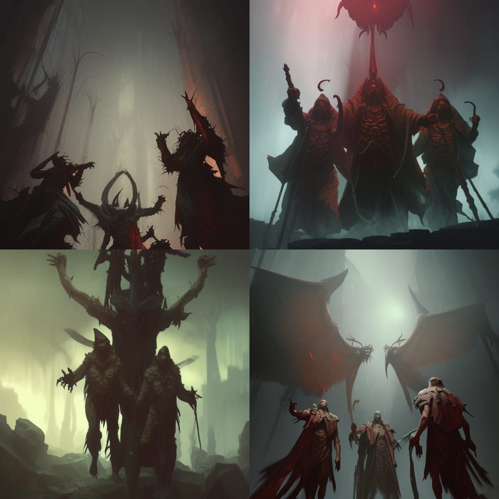 Four demonic priests chanting a curse together - AI Generated Artwork ...