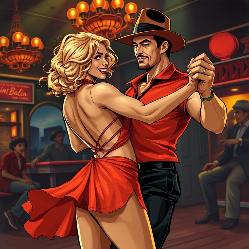 Dramatic Tango Dancer in Night Club Show - AI Art