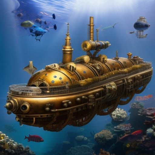 Steampunk submarine - AI Generated Artwork - NightCafe Creator