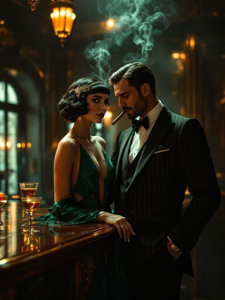 Glamorous Roaring '20s Bar Scene in Art Deco Style - AI Art