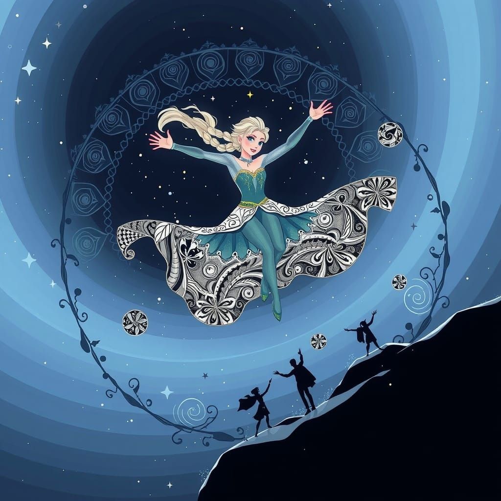 Ethereal Snow Queen Soars in Vibrant Zentangle Pos... - AI Art
