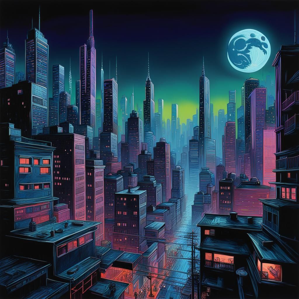 a Moonlight Cityscape - AI Generated Artwork - NightCafe Creator