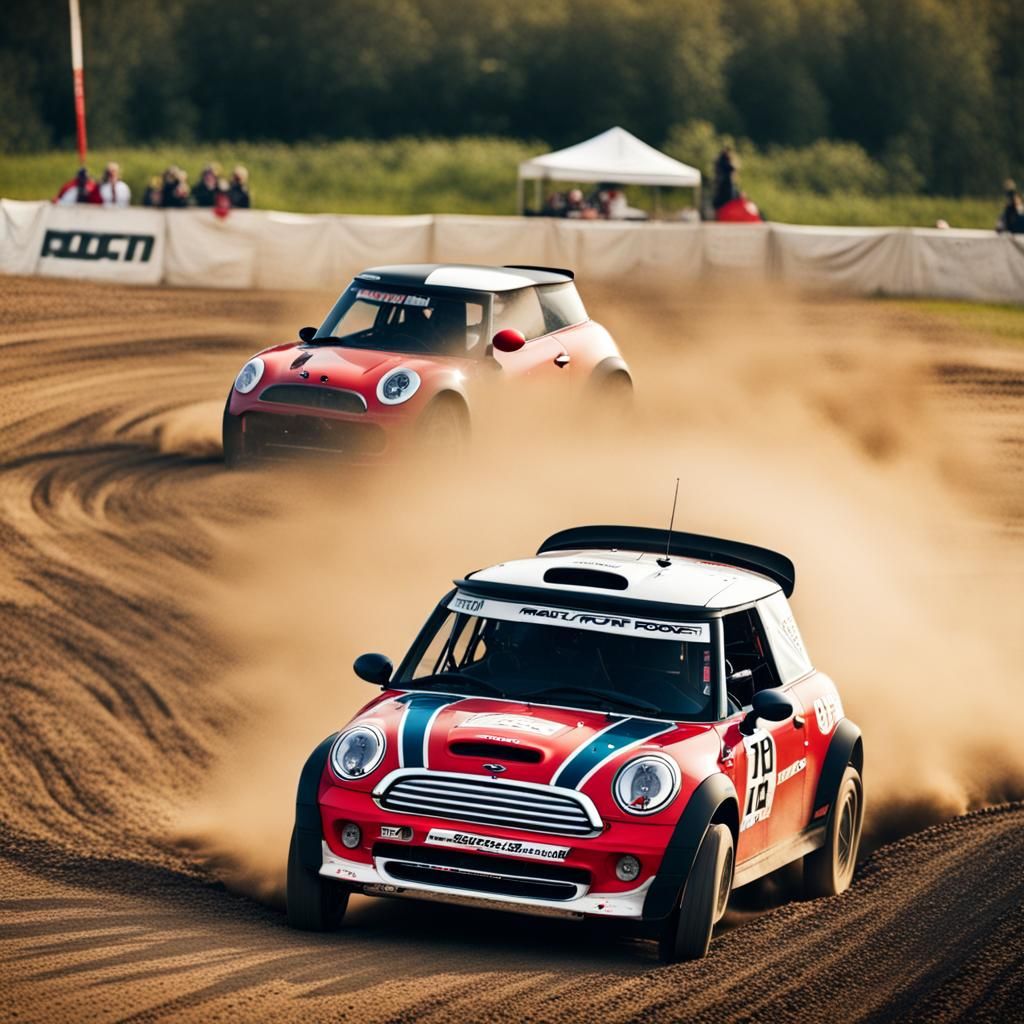 Rallycross Mini Cooper car on dirt track - AI Generated Artwork ...