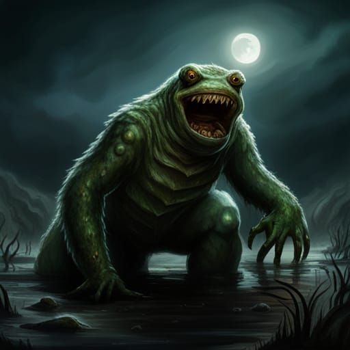 Grindylow; small, human-sized marsh monster with green scaly skin and ...