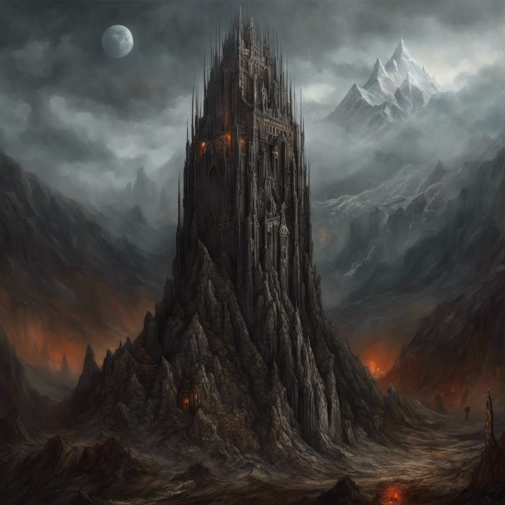 Mordor tower, black spiked tower, dark and creepy, ,hyperdetailed ...