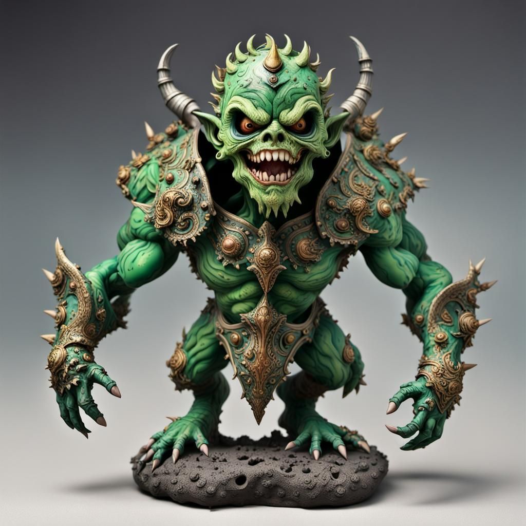 Create an image of an intricately painted miniature figure of a ...