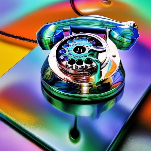 Bright colorful vintage detailed rotary dial telephone:: acrylic ink ...