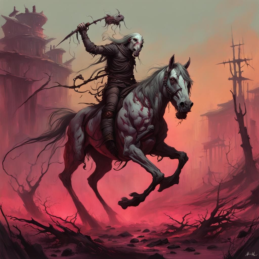 nuckelavee, undead skinless horse and rider , fusion of horse merged ...