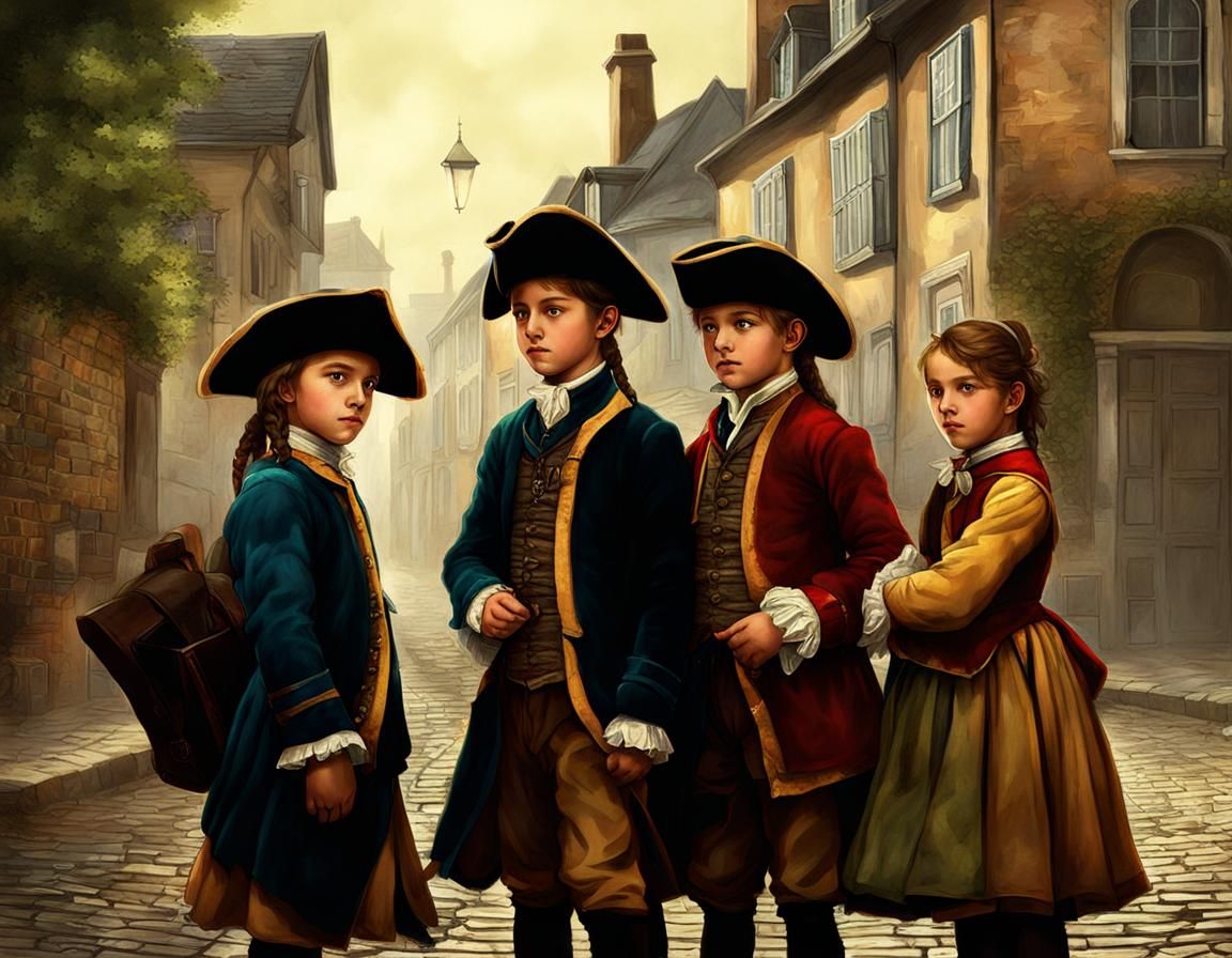 middle school age orphans on a street corner in the 18th century digital art mysterious fantasy ...