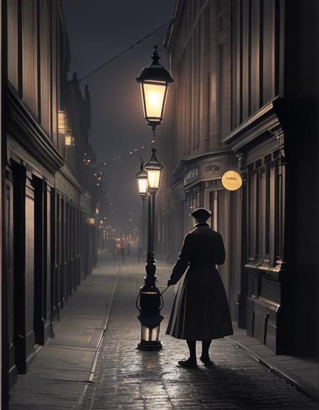 Unknown Photographer. A lamplighter lighting a gas lamp in a street in Glasgow, Scotland, 1955 ...