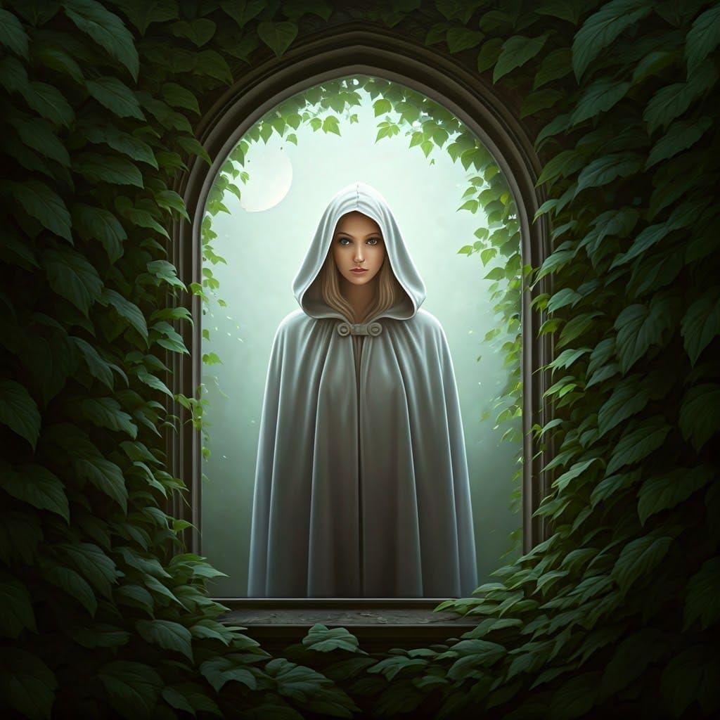 White Ghost Peeking in window - Ghostly Figure in Moonlit W...