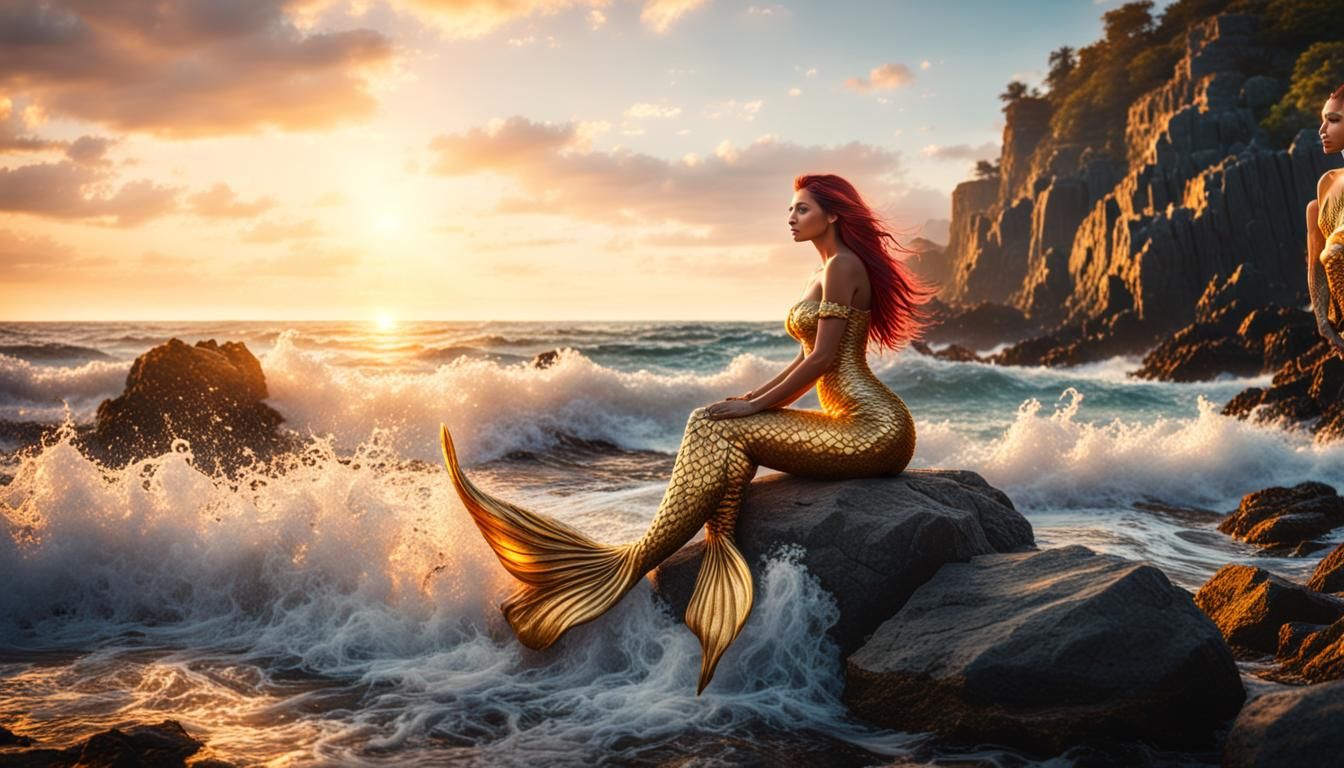 A beautiful temptress, sensual, completely stunning mermaid sitting on ...