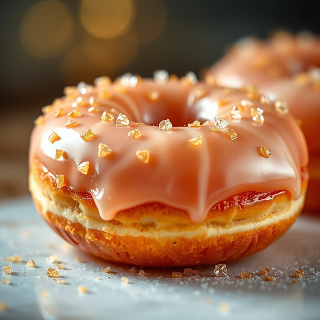 Hunger - Hyperrealistic Donut with Golden Glaze and Dazzling...