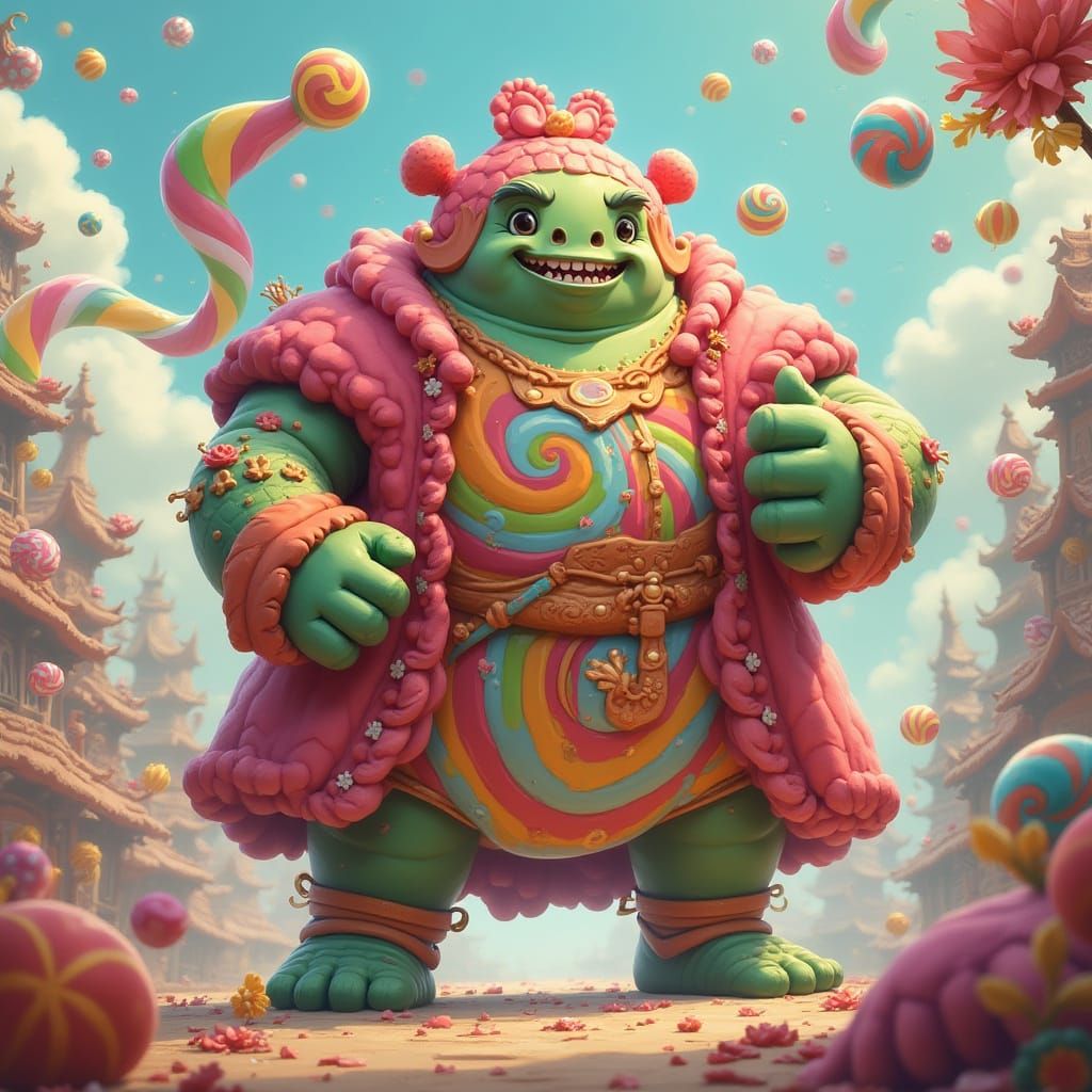 Friendly Candy Golem in Heroic Pose - AI Art