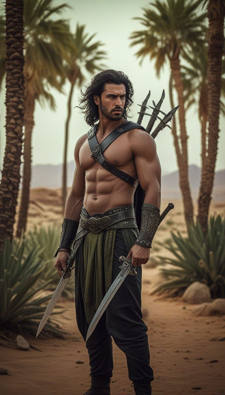 Epic Middle Eastern Warrior in Desert Splendor - AI Art