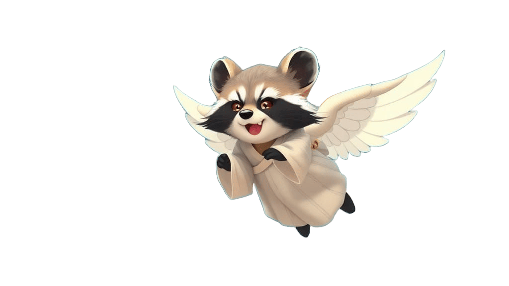 Vibrant Angel Raccoon Soars Amidst Geese in a Brig... - AI Art