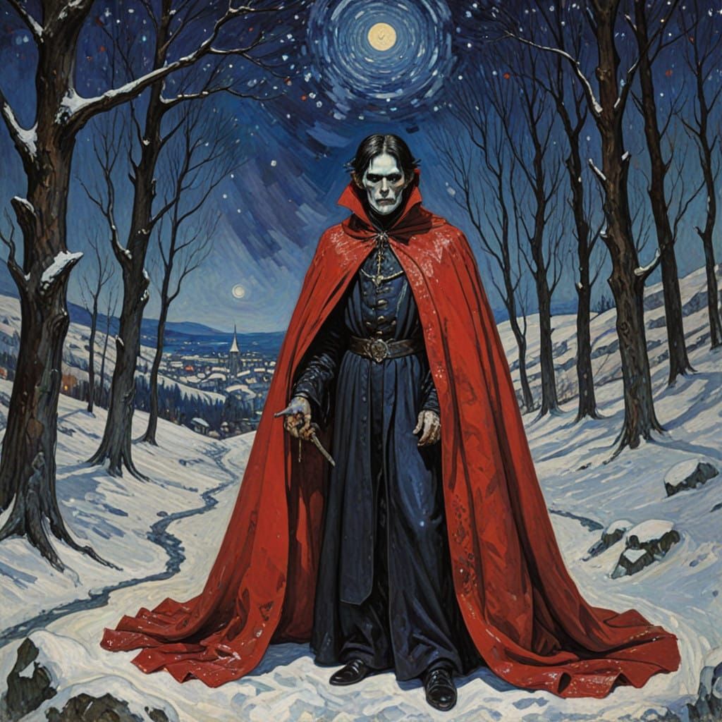 Ethereal Vampire Toasts Crimson Winter - AI Art