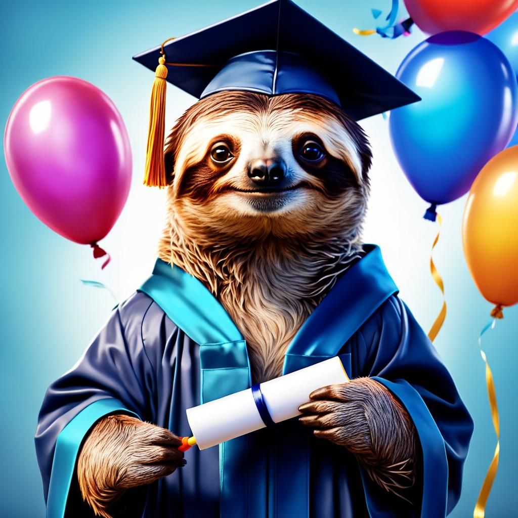 Adorable Happy Sloth Graduating - AI Generated Artwork - NightCafe Creator