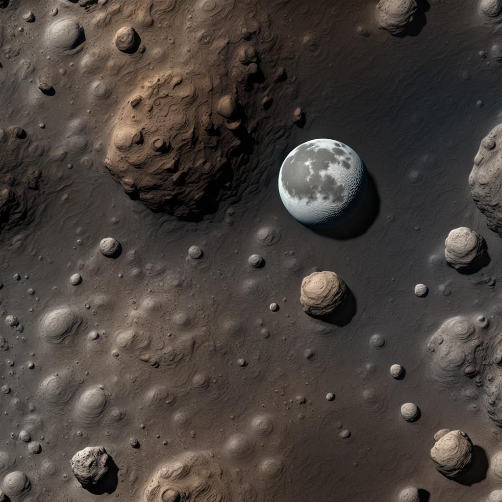 moon surface that has moons, planets, asteroids on it detailed matte ...