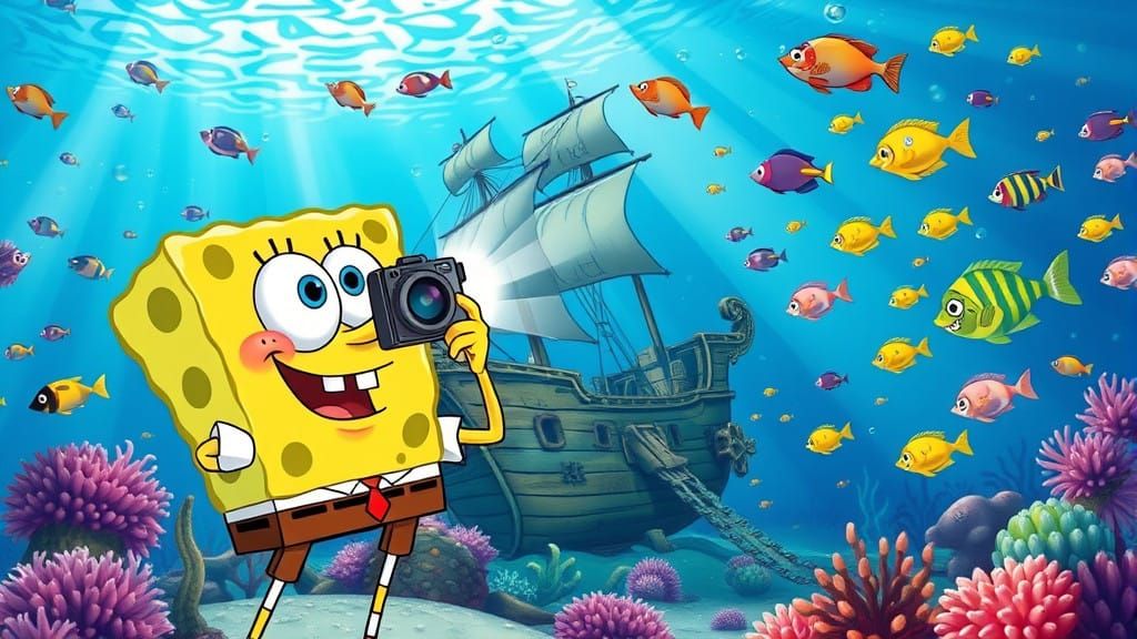 SpongeBob Snaps Sunken Treasure in Vibrant Underwa... - AI Art