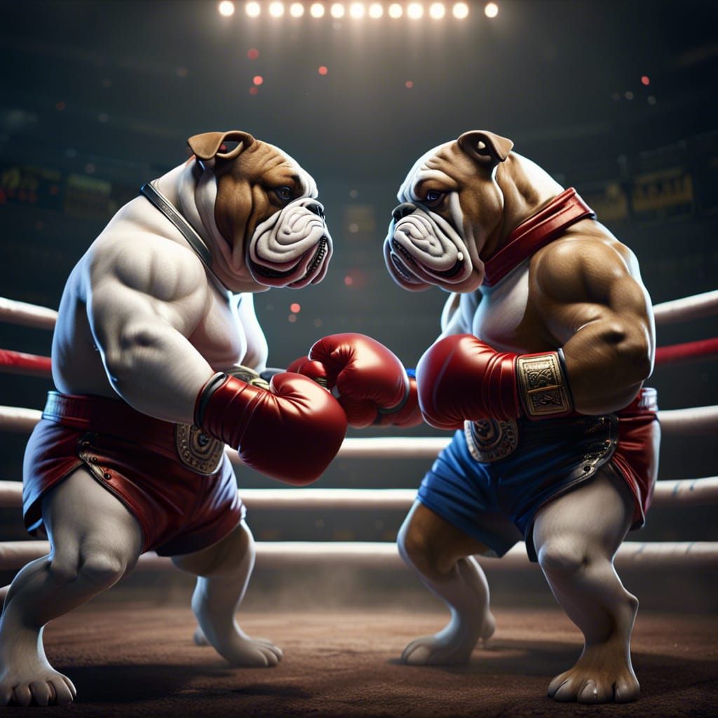 Two bulldogs fighting in a ring - AI Generated Artwork - NightCafe Creator