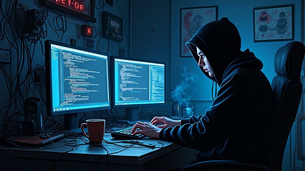 Cyberpunk Hacker in a Gritty, High-Tech Lair - AI Art