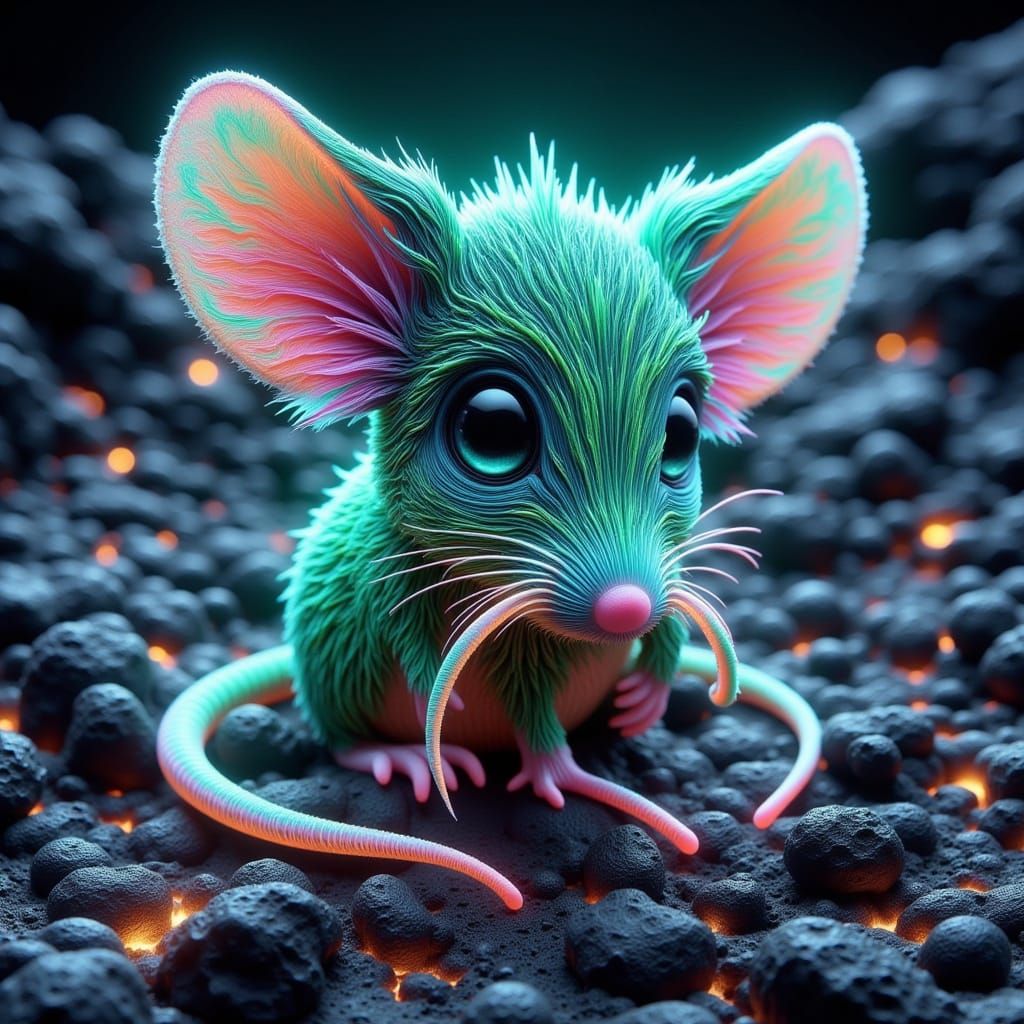 Cosmic Xenomorph Chibi Mouse in a Radiant Gas Plan... - AI Art