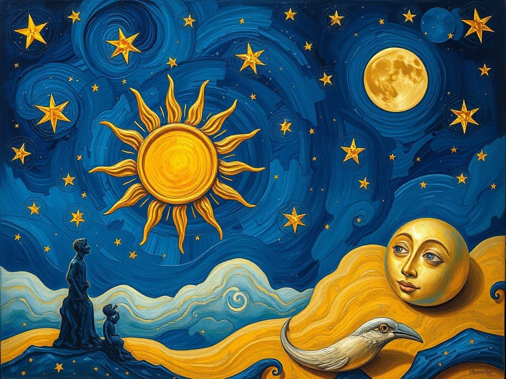 Celestial Whimsy in Golden Light - AI Art