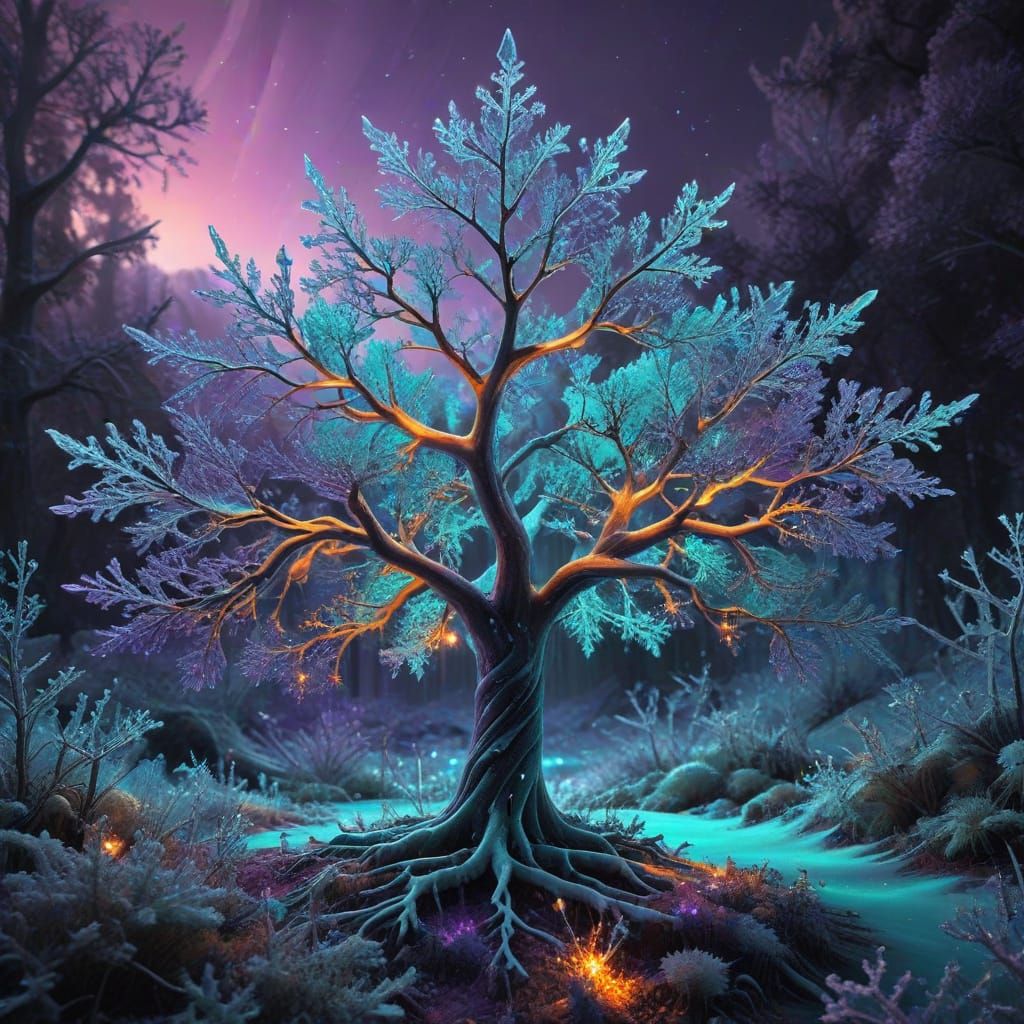 Fractals in Nature - Surreal Fractal Tree in Icy Landscape w...