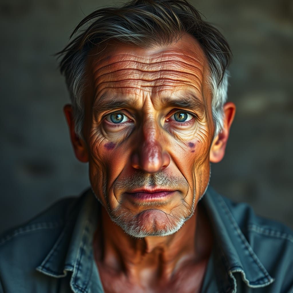 Weathered Man with Scarring, Soft Focus Portrait - AI Art