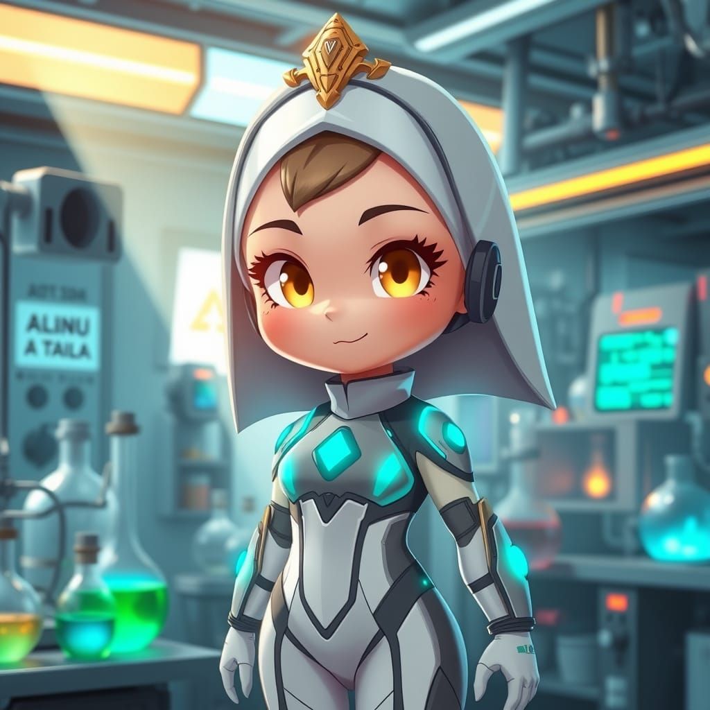 Chibi Nun Scientist in Futuristic Laboratory Setti... - AI Art