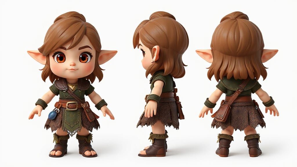 3D Model Hyperrealistic Chibi Voluptuous Halfling Woman in Halfling ...