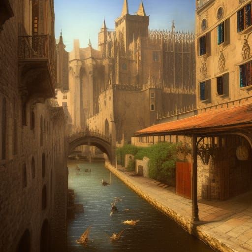 beautiful medieval spanish city, Doig, Canaletto, Borillo - AI ...