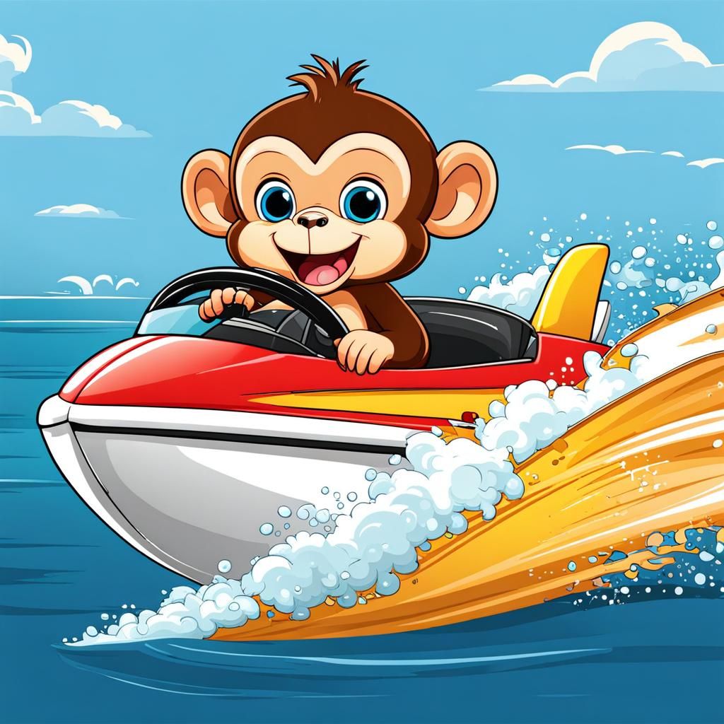 cartoon baby monkey driving speedboat - AI Generated Artwork - NightCafe Creator