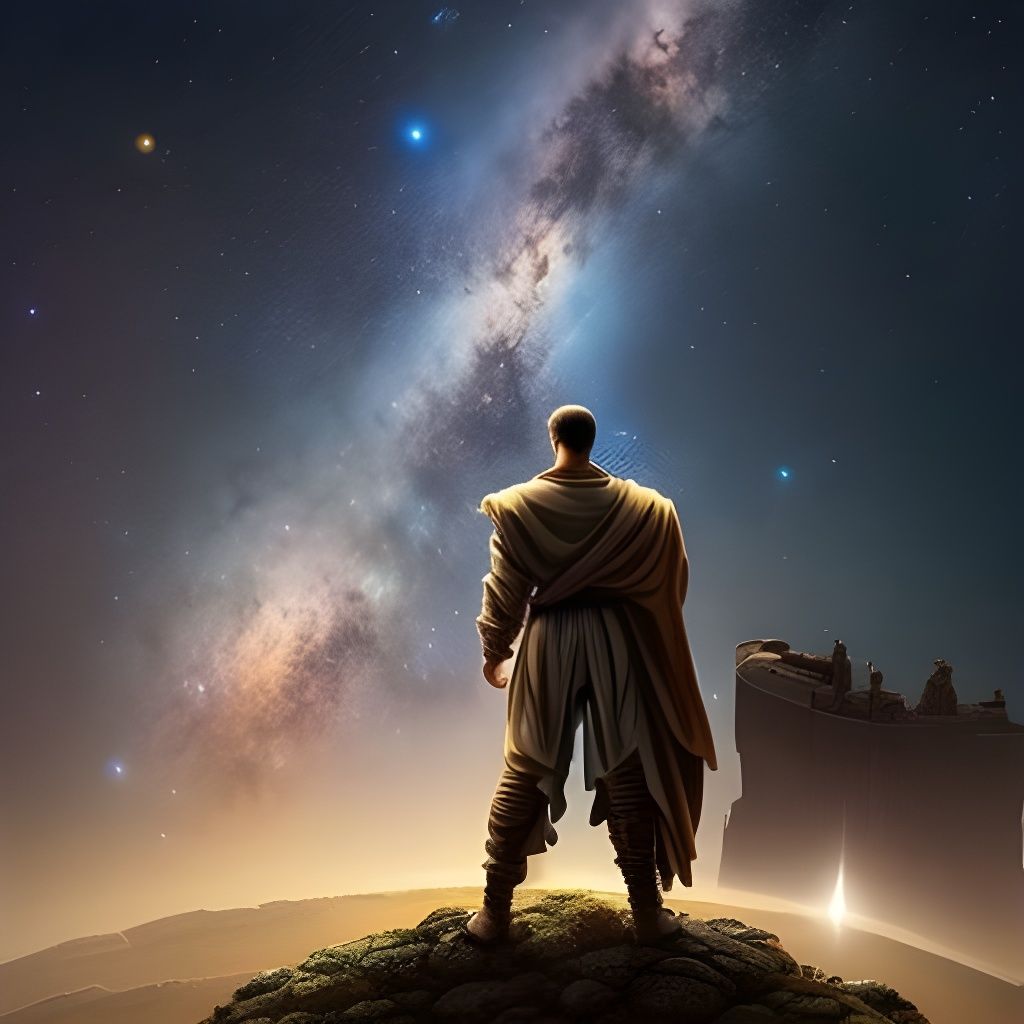 Inigmatic,puzzling composition Time machine man under the stars galaxy ...