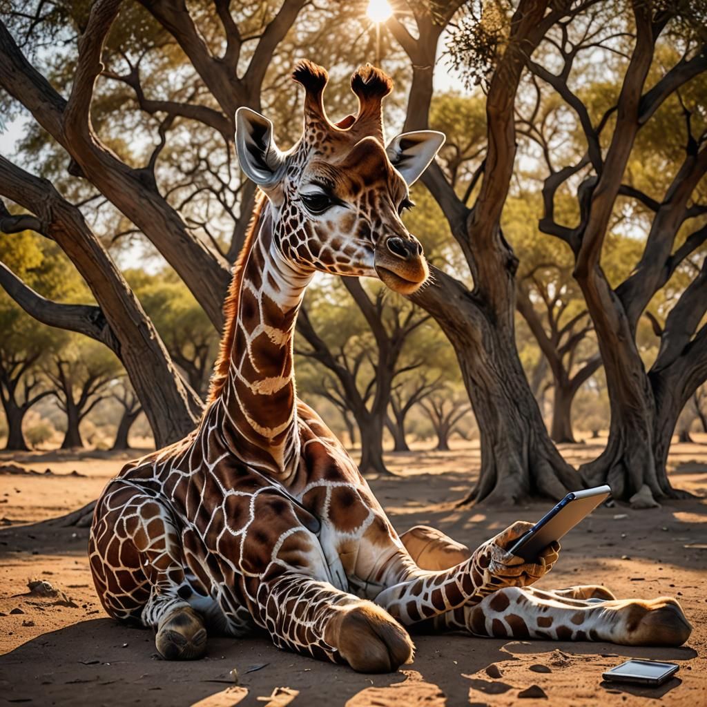 Baby giraffe using a tablet playing games. - AI Generated Artwork ...