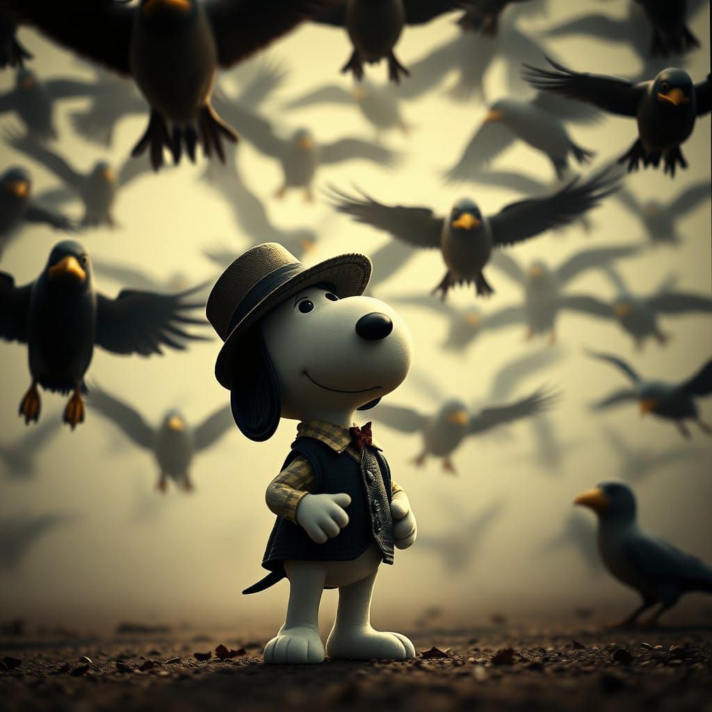 Snoopy in a Hitchcockian Horror Scene - AI Art