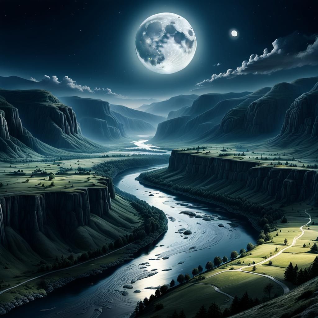 Moonlight Valley - AI Generated Artwork - NightCafe Creator