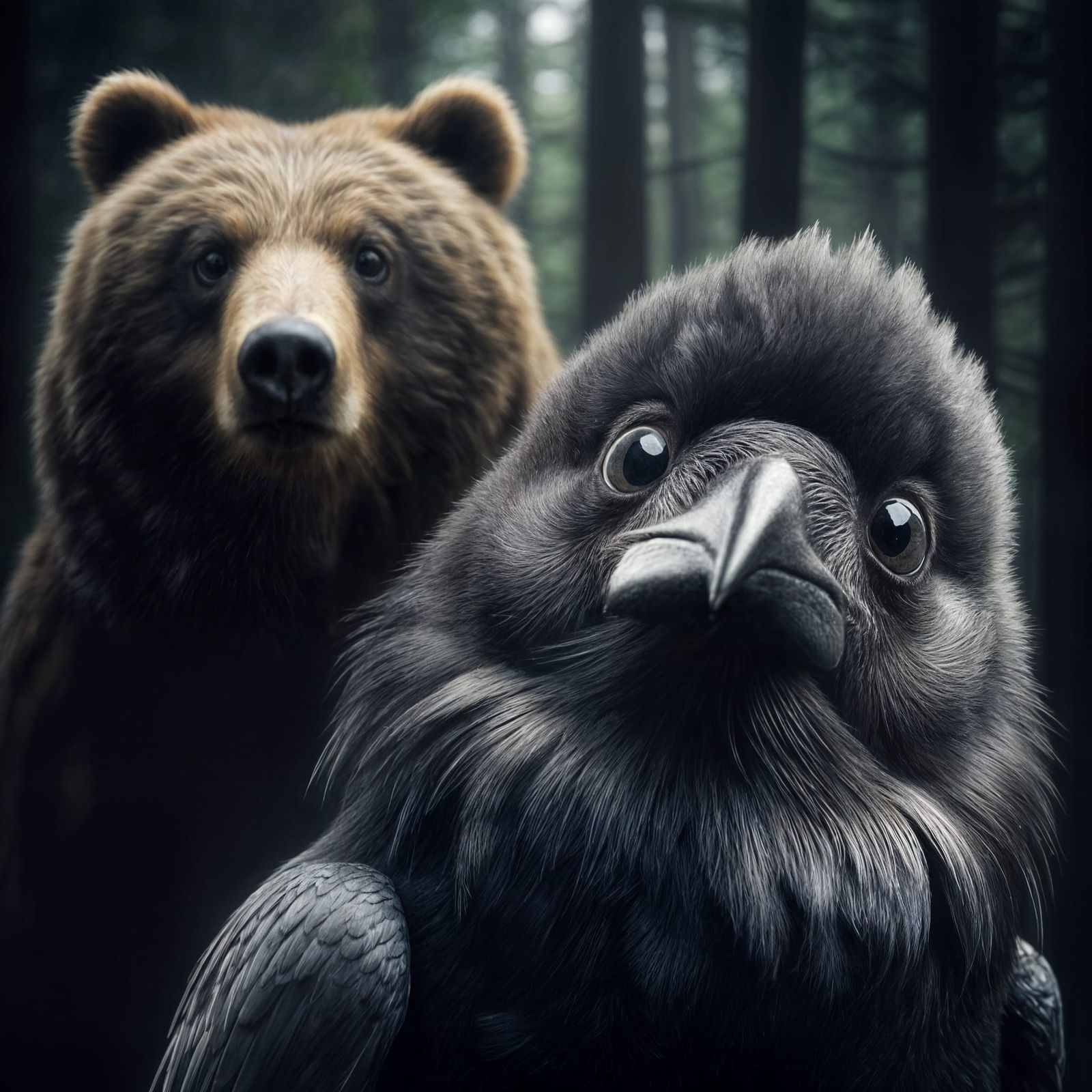 Curious Crow in Enchanted Forest - AI Art