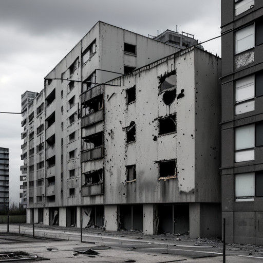 Abandoned Concrete Apartment Building with Gritty ... - AI Art