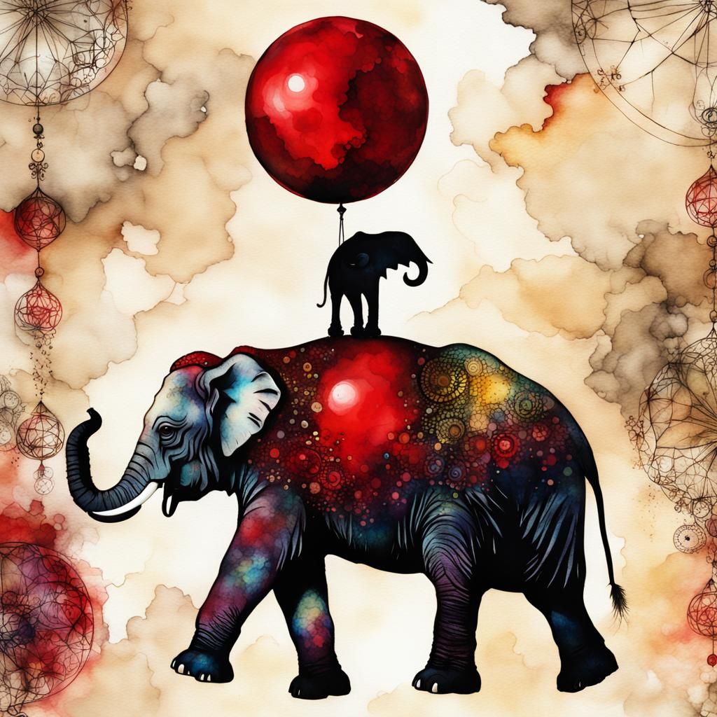 Gothic Circus Elephant Balancing: Alcohol Ink Art - AI Art