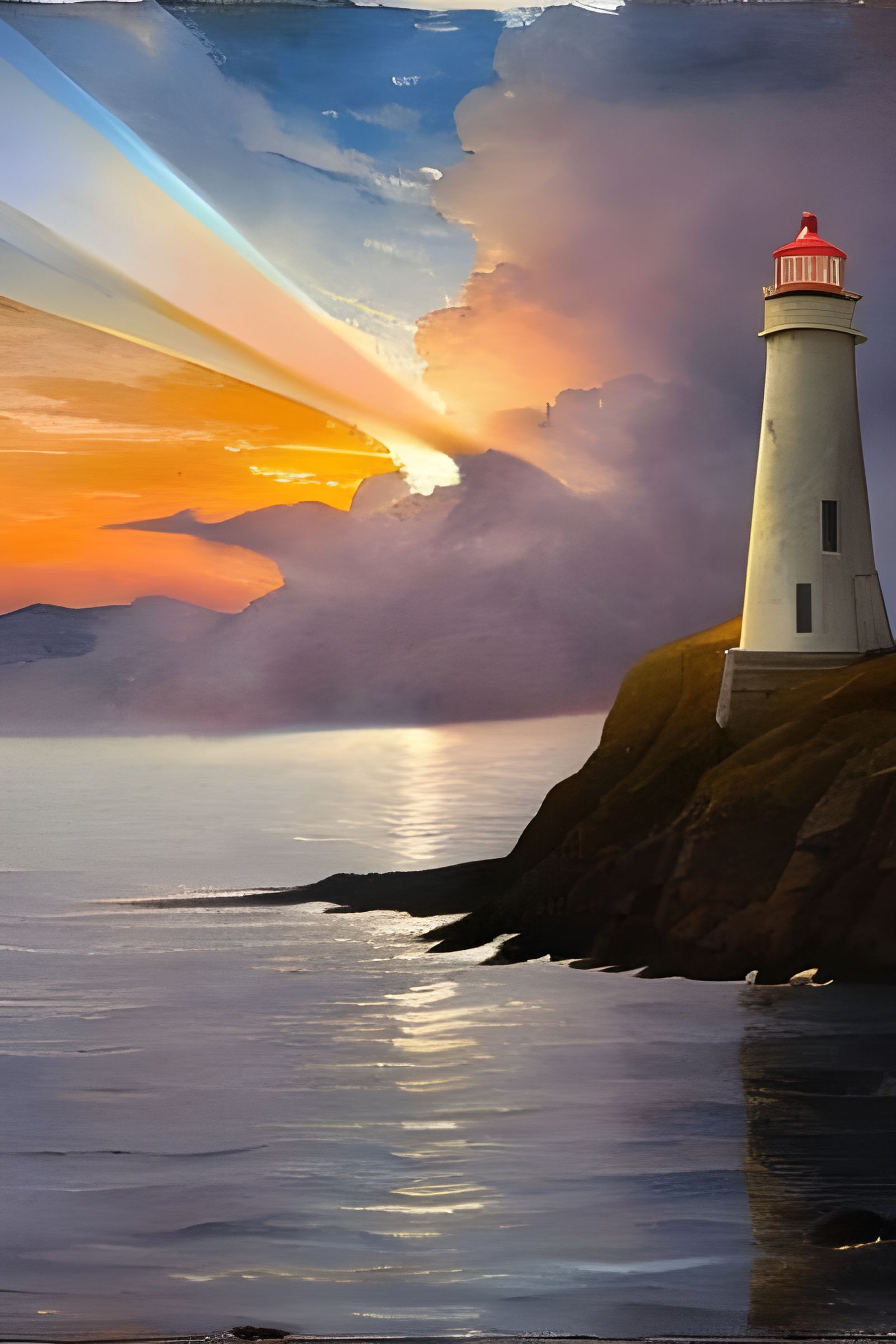 Burn the sky - Portrait of [Trwyn Du lighthouse in Wales], Penmon point at dusk, misty autumn ...