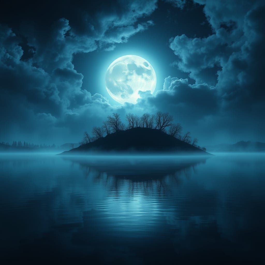 Mystical Moonlit Night Landscape in Digital Painting Style