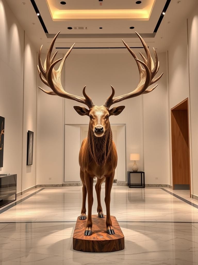 Intricate wood carving of a stag - Intricate wood carving of...