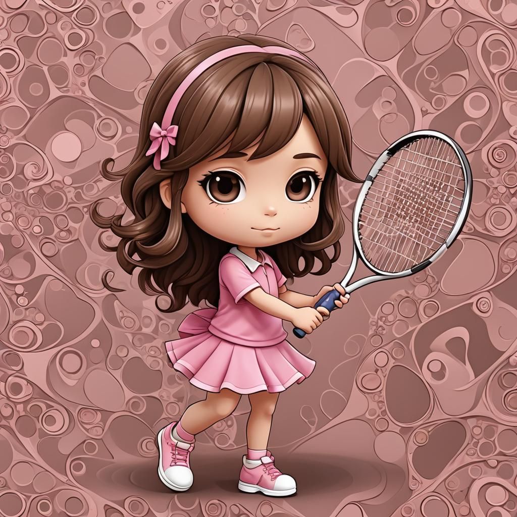 chibi girl with brown hair, and pink outfit, hold tennis racket - AI ...