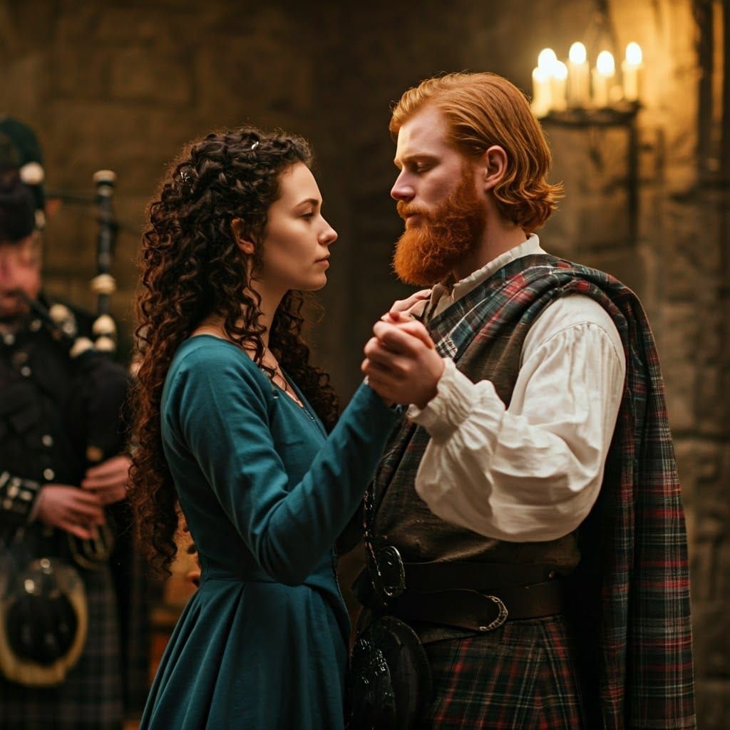 Regal Highland Clan Chieftain and Wife Dance in Gr... - AI Art