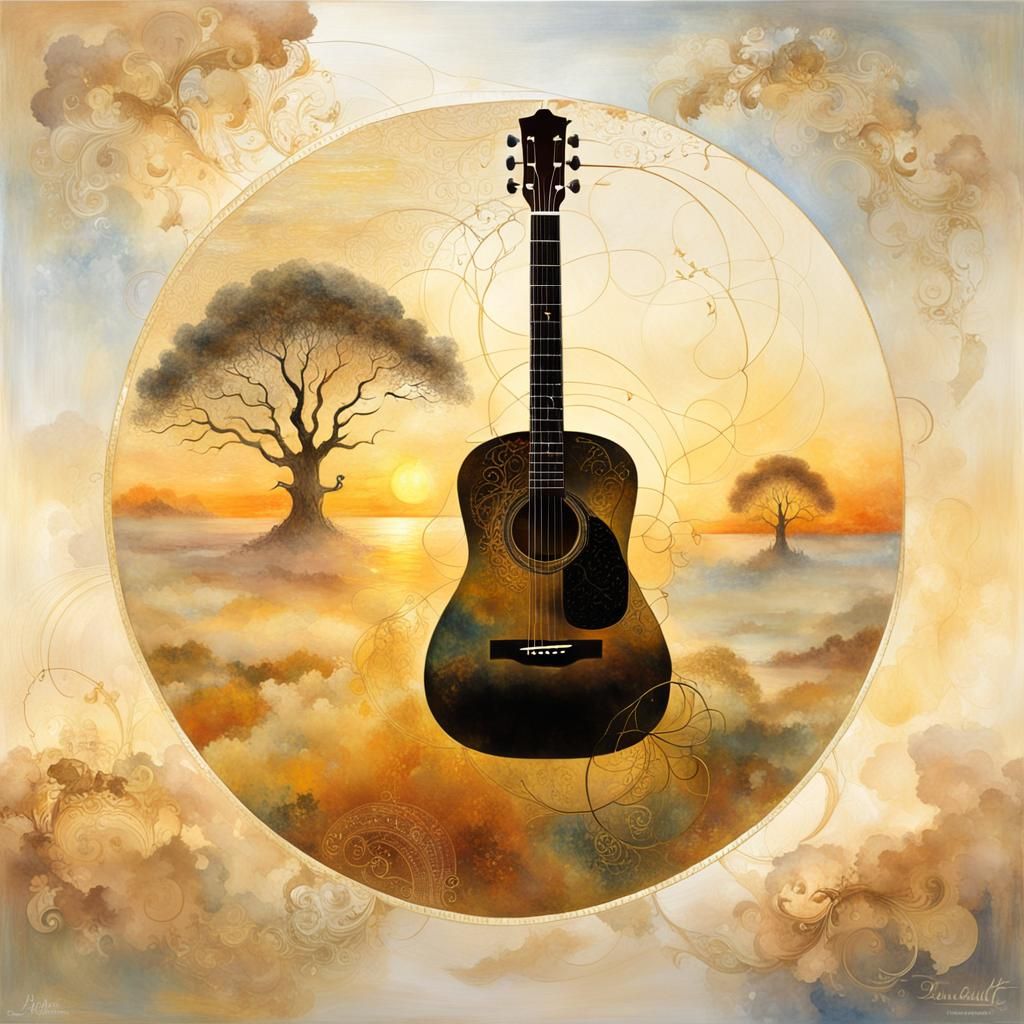 A golden acoustic guitar #2 - AI Generated Artwork - NightCafe Creator