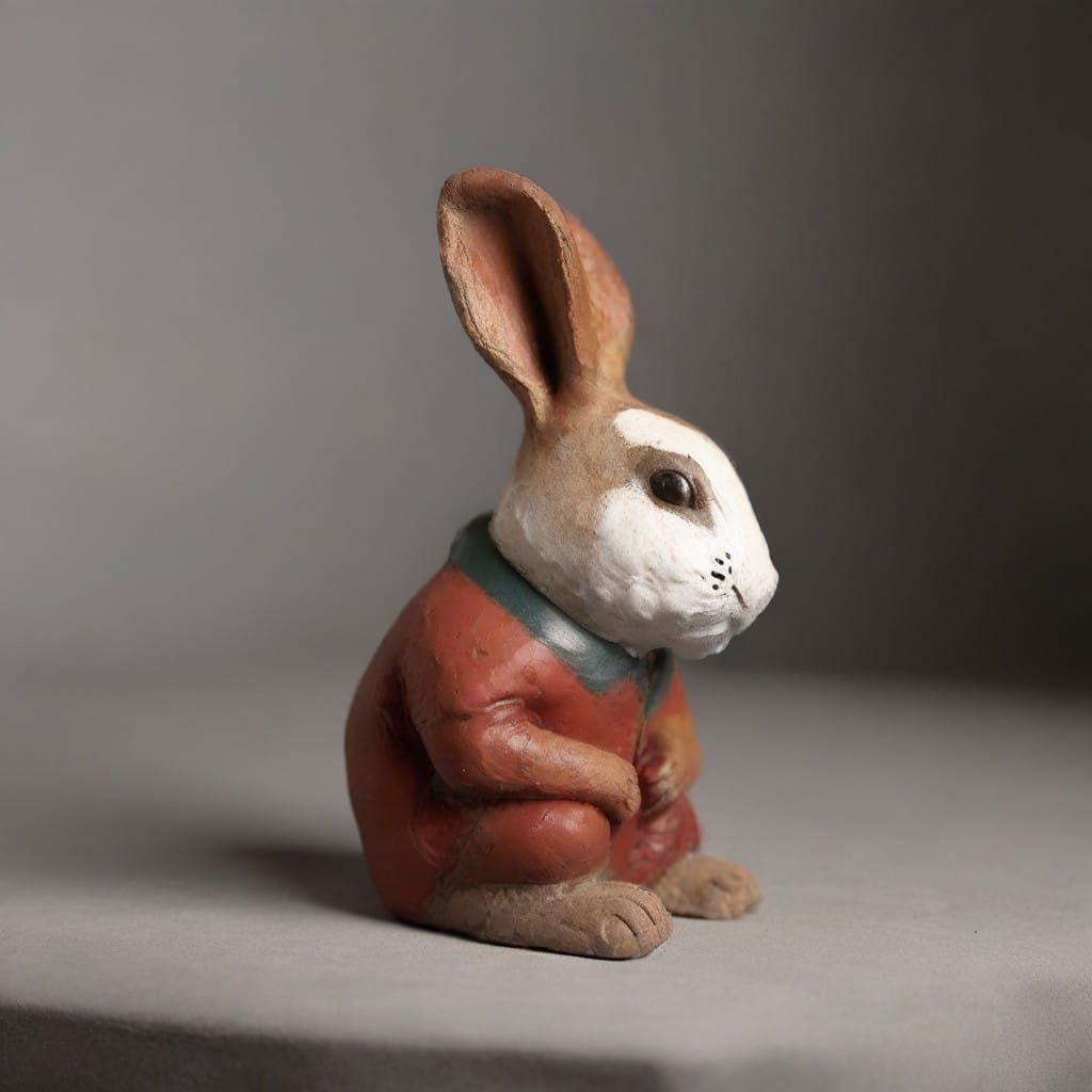 Surrealist Clay Rabbit Exposed in Monochromatic Ab... - AI Art