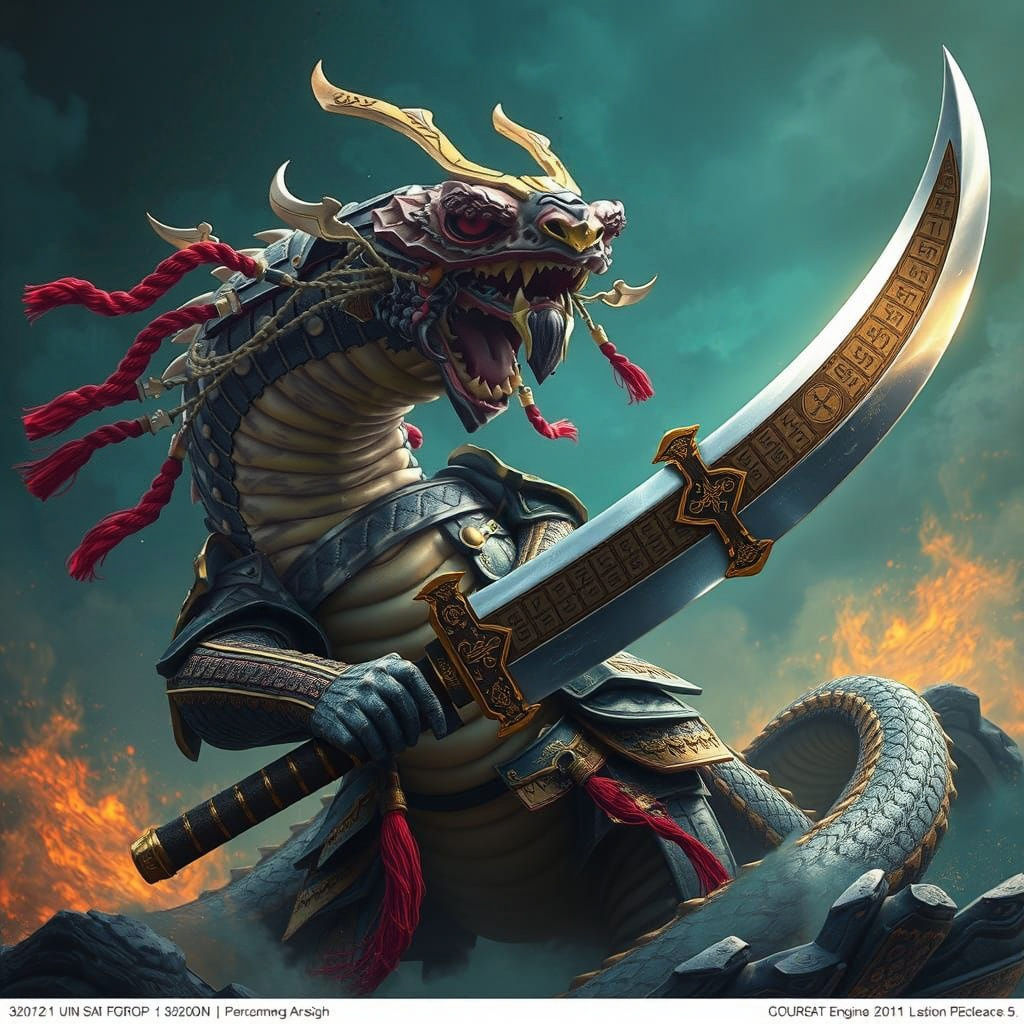 Mighty Snake Warrior in Samurai Armor - AI Art